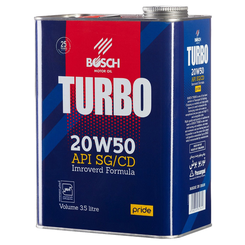 قیمت و خرید روغن موتور خودرو بنزینی بوش مدل توربو 20W50 SG/CD حجم 3/5 لیتر