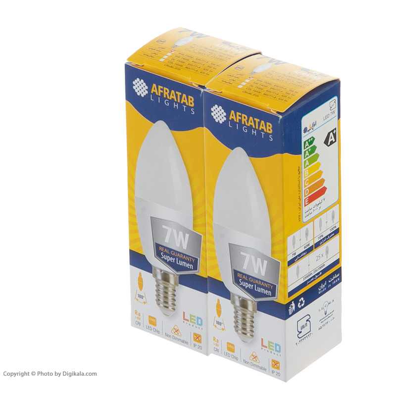 قیمت و خرید لامپ ال ای دی 7 وات شمعی افراتاب مدل AF-C37-7W پایه E14 بسته 2 عددی