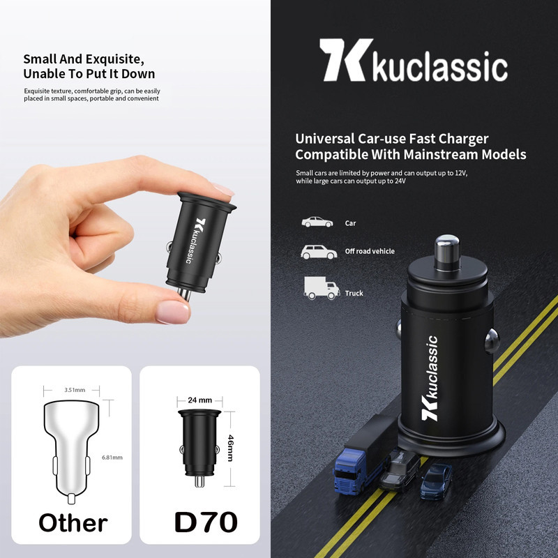 قیمت و خرید شارژر فندکی 18 وات کوکلاسیک مدل D70 به همراه کابل تبدیل USB-C