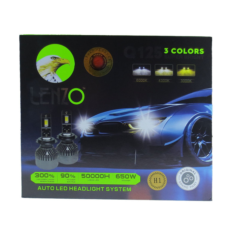 قیمت و خرید هدلایت لنزو مدل Q125 سه رنگ پایه H1 بسته دو عددی
