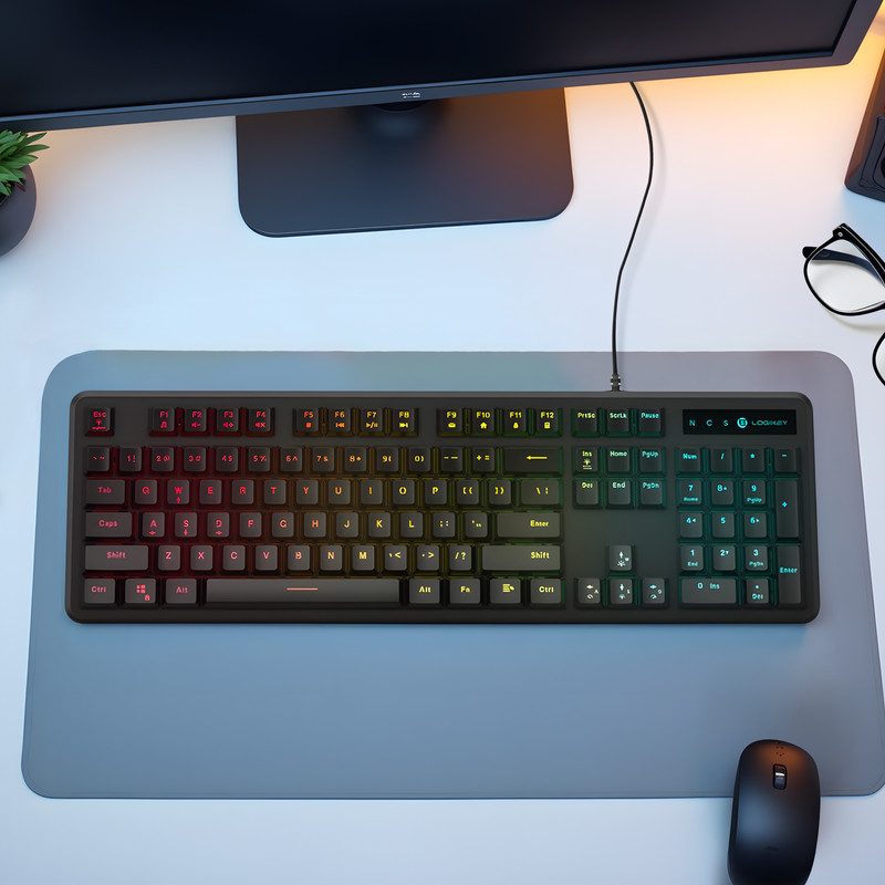 قیمت و خرید کیبورد گیمینگ لاجی کی مدل K310B، سوییچ مکانیکال آبی، Full-Size، نورپردازی RGB