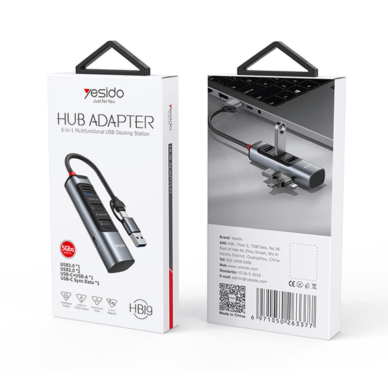 قیمت و خرید هاب 6 پورت usb-c یسیدو مدل HB19