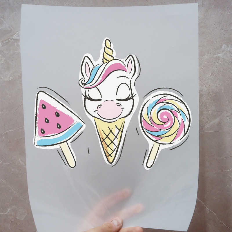 قیمت و خرید استیکر پارچه و لباس مدل dtf طرح یونیکورن کد H15.434 مجموعه 4 عددی