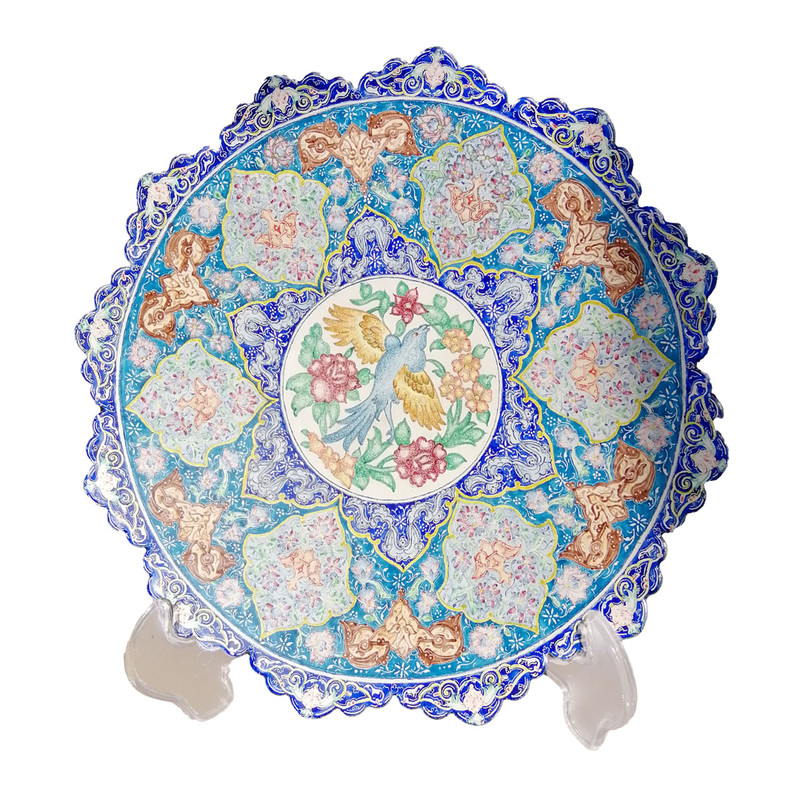 قیمت و خرید بشقاب مینا کاری طرح گل و مرغ