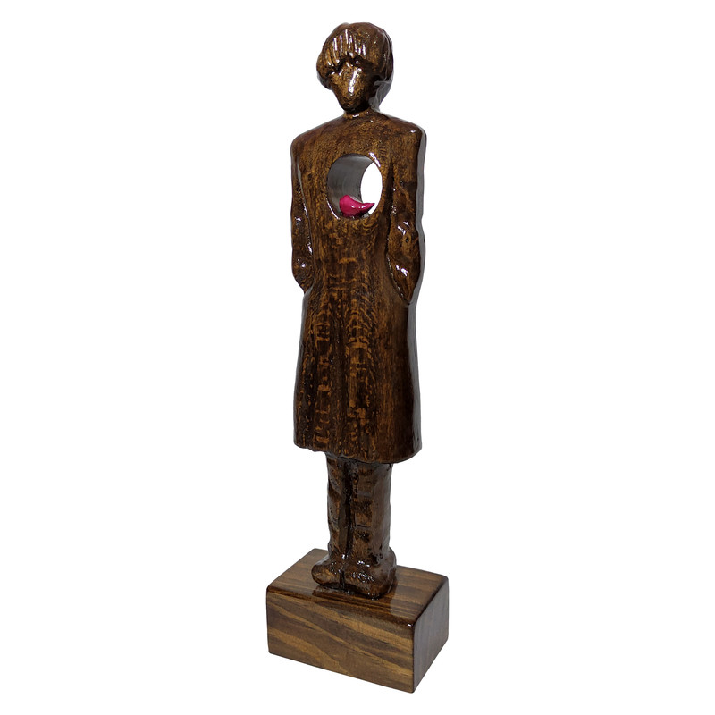 قیمت و خرید مجسمه چوبی مدل آدم تنها و پرنده کد 02