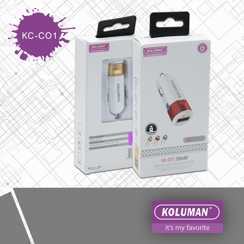 قیمت و خرید شارژر فندکی کلومن مدل KC01 به‌ همراه کابل تبدیل Microusb