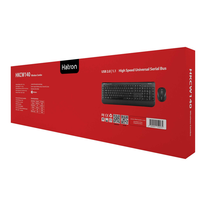 قیمت و خرید کیبورد و ماوس بی سیم هترون مدل HKCW140، سوییچ ممبران، Full-Size