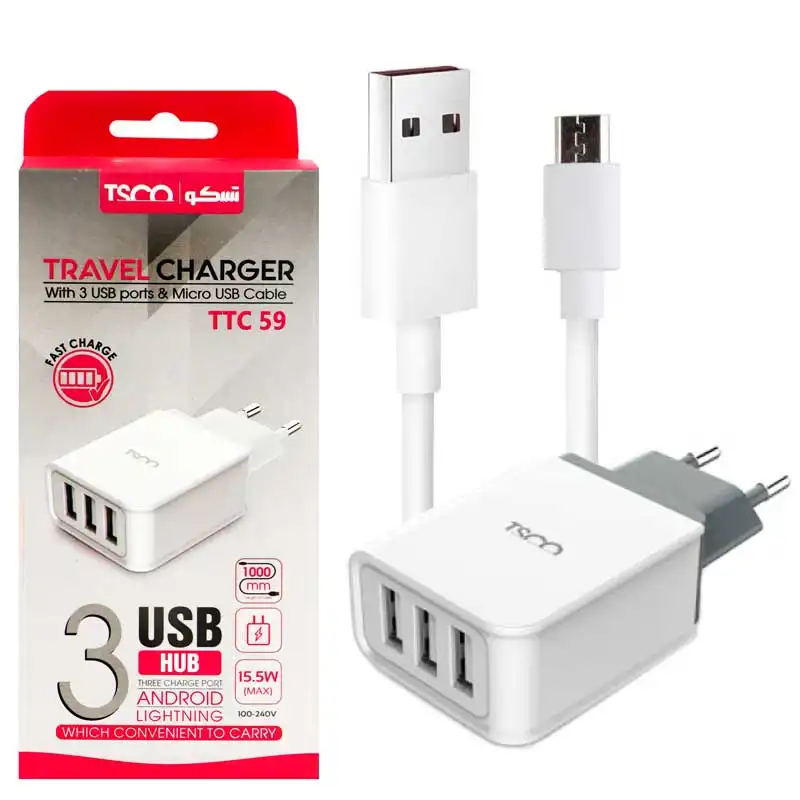 ⭐️ خرید اینترنتی شارژر دیواری تسکو مدل TTC 59 به همراه کابل تبدیل microUSB (1404) - دیگسون ⭐️
