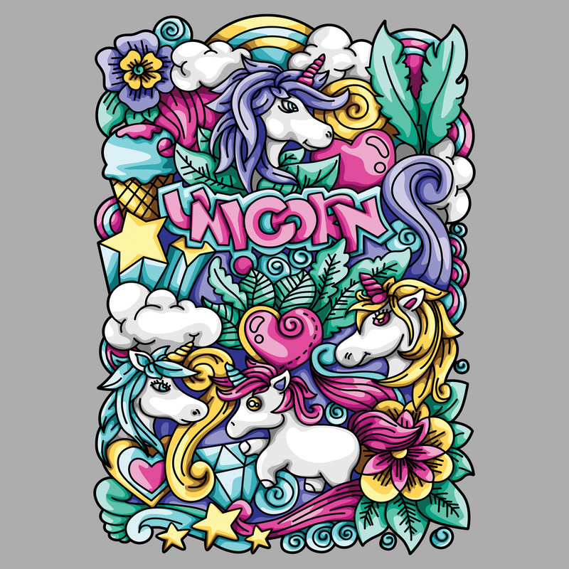 قیمت و خرید استیکر پارچه و لباس مدل dtf طرح یونیکورن کد H15.287 مجموعه 4 عددی
