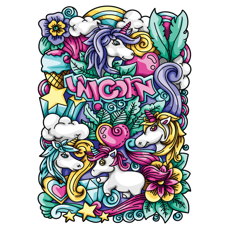 قیمت و خرید استیکر پارچه و لباس مدل dtf طرح یونیکورن کد H15.287 مجموعه 4 عددی