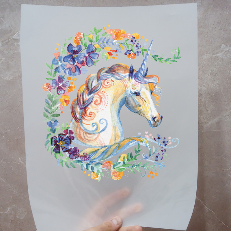 قیمت و خرید استیکر پارچه و لباس مدل dtf طرح یونیکورن کد H15.552 مجموعه 4 عددی