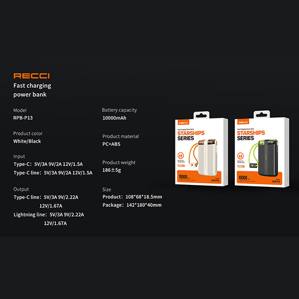 قیمت و خرید پاوربانک رسی مدل RPB-P13 20W ظرفیت 10000 میلی آمپر ساعت