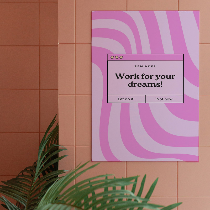 قیمت و خرید تابلو شاسی مدل جمله انگیزشی برای رویاهات کار کن کد 3004