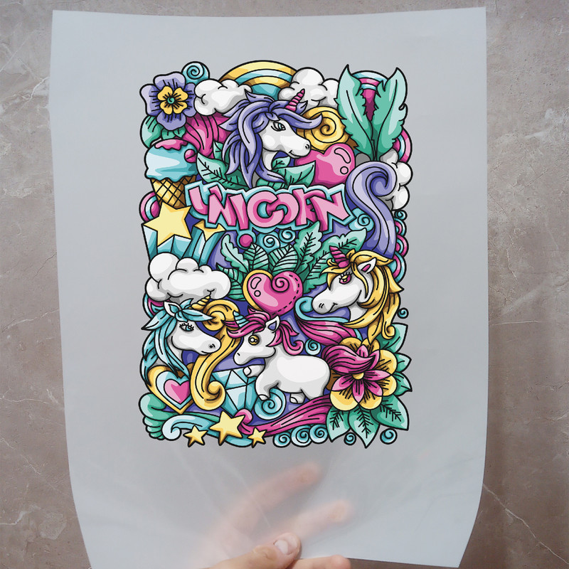 قیمت و خرید استیکر پارچه و لباس مدل dtf طرح یونیکورن کد H20.287 مجموعه 6 عددی