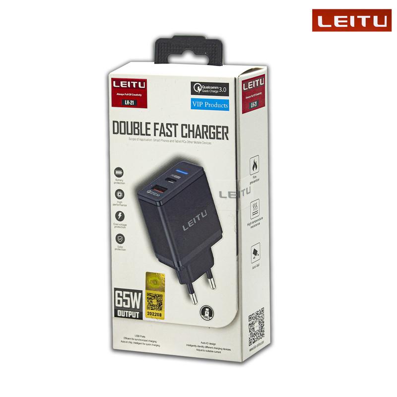 قیمت و خرید شارژر دیواری لیتو مدل LH-21 65W به همراه کابل تبدیل لایتنینگ / USB-C