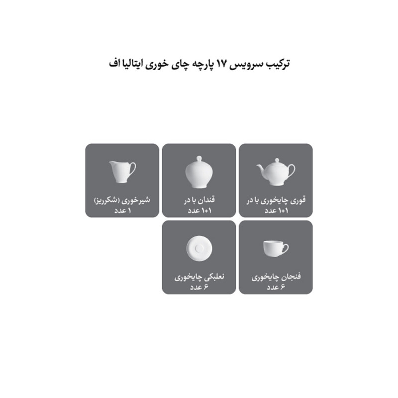 قیمت و خرید سرویس چای خوری 17 پارچه چینی زرین ایران مدل ایتالیا اف