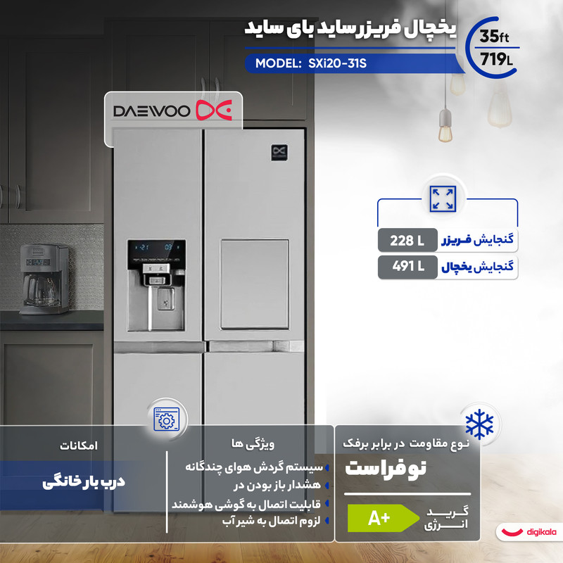 قیمت و خرید یخچال فریزر ساید بای ساید 35 فوت دوو مدل SXi20-31S