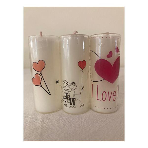 قیمت و خرید شمع استوانه ای شیشه ای سه تایی مدل لاو 0003