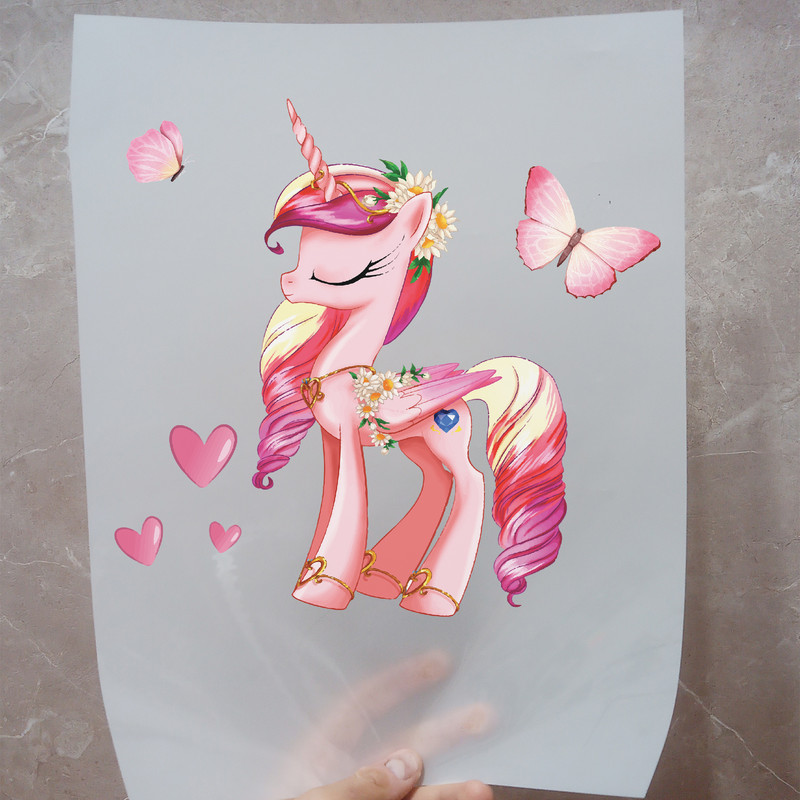 قیمت و خرید استیکر پارچه و لباس مدل dtf طرح یونیکورن کد H15.346 مجموعه 4 عددی