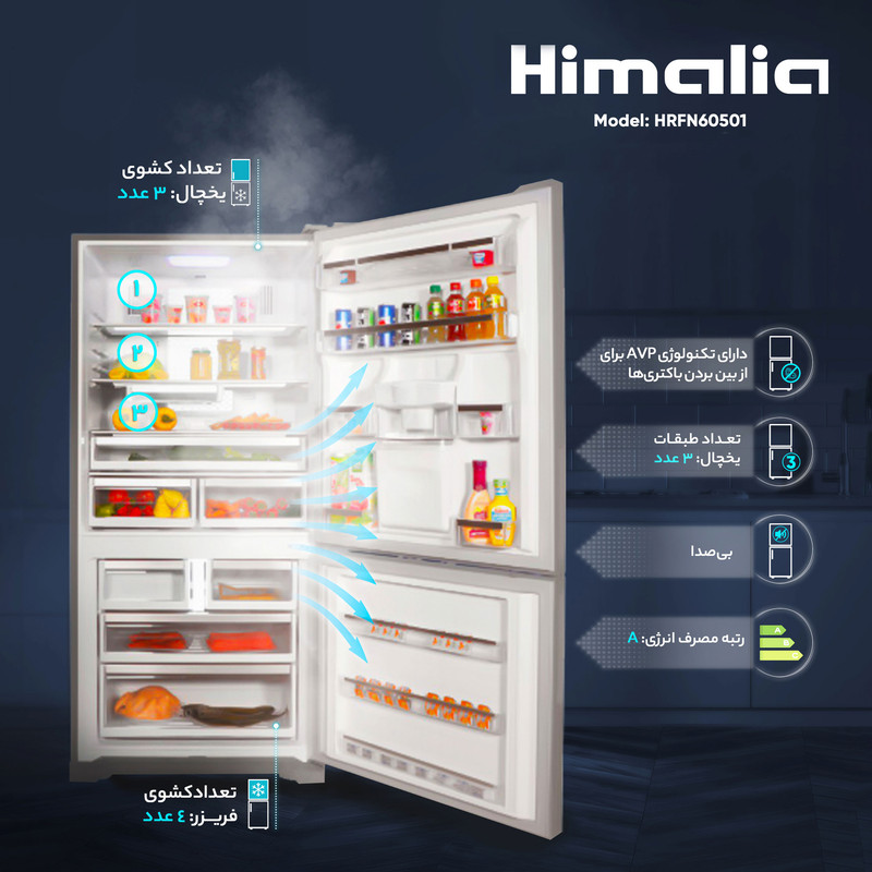قیمت و خرید یخچال و فریزر 24 فوت هیمالیا مدل امگاپلاس آبسردکن دار HRFN60501
