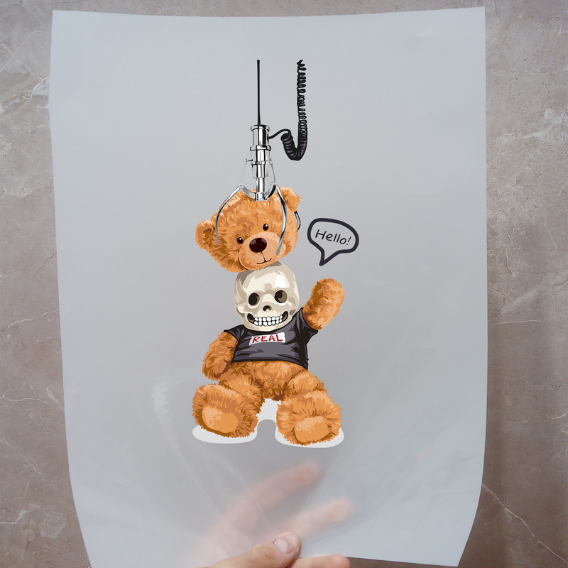 قیمت و خرید استیکر پارچه و لباس مدل dtf طرح تدی کد H15.155 مجموعه 12 عددی