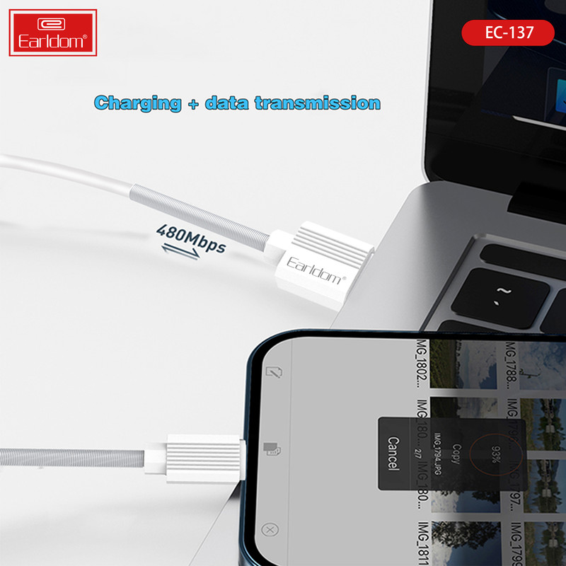 قیمت و خرید کابل تبدیل USB به لایتنینگ ارلدام مدل EC-137i 3A طول 1 متر