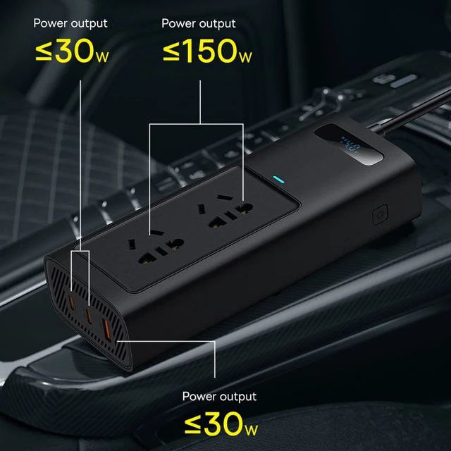 قیمت و خرید شارژر فندکی 150 وات بیسوس مدل Power Inverter Pro BS-CI15-03 به همراه مبدل خودرو