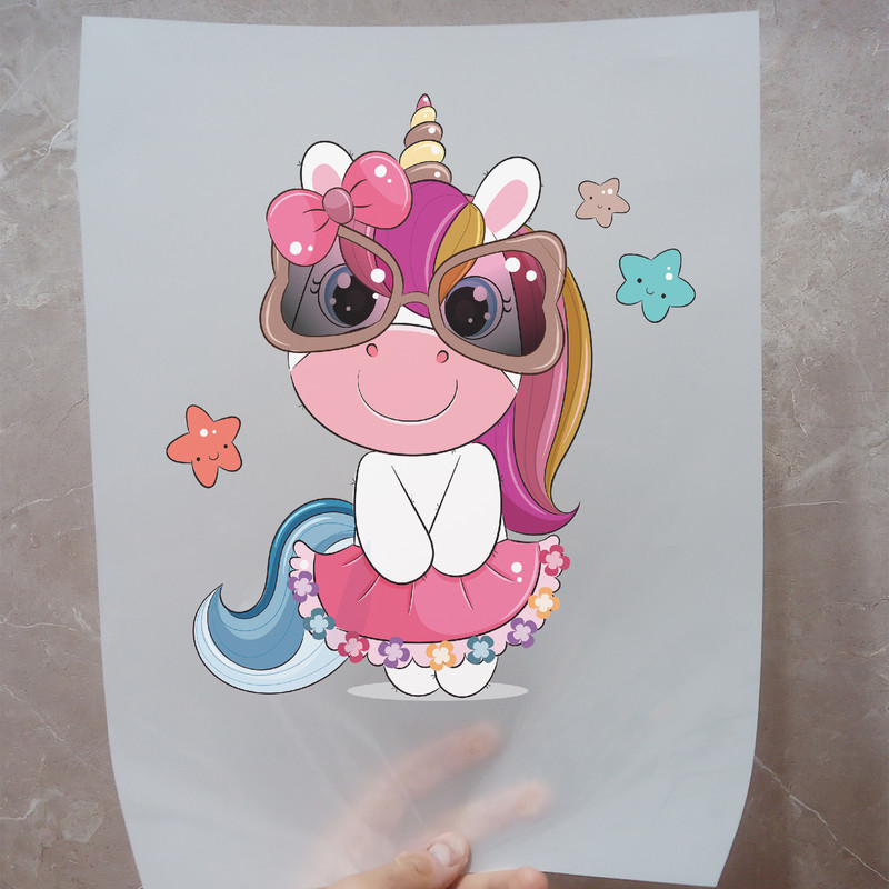 قیمت و خرید استیکر پارچه و لباس مدل dtf طرح یونیکورن کد H15.437 مجموعه 4 عددی