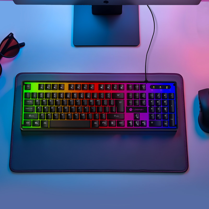 قیمت و خرید کیبورد گیمینگ لاجی کی مدل K230B، سوییچ ممبران، Full-Size، نورپردازی RGB