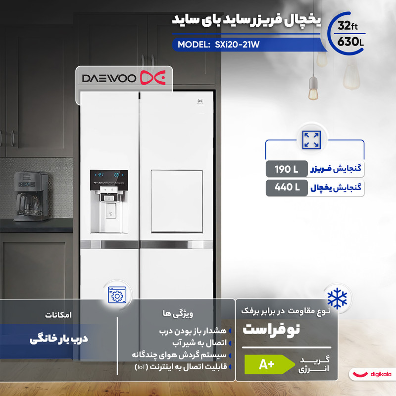 قیمت و خرید یخچال فریزر ساید بای ساید 32 فوت دوو مدل SXi20-21W