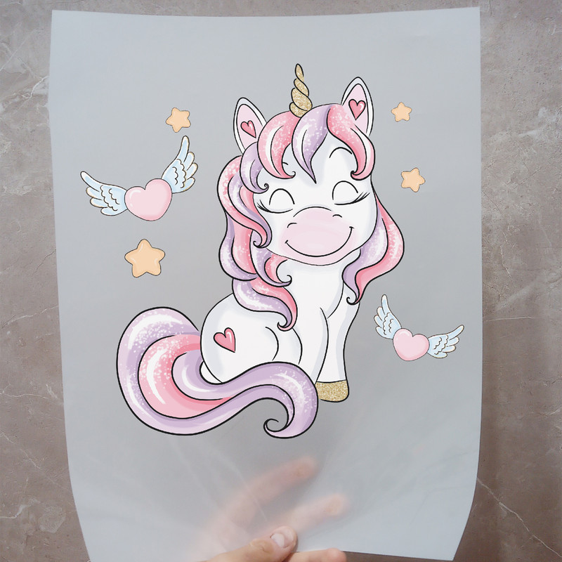 قیمت و خرید استیکر پارچه و لباس مدل dtf طرح یونیکورن کد H15.414 مجموعه 4 عددی