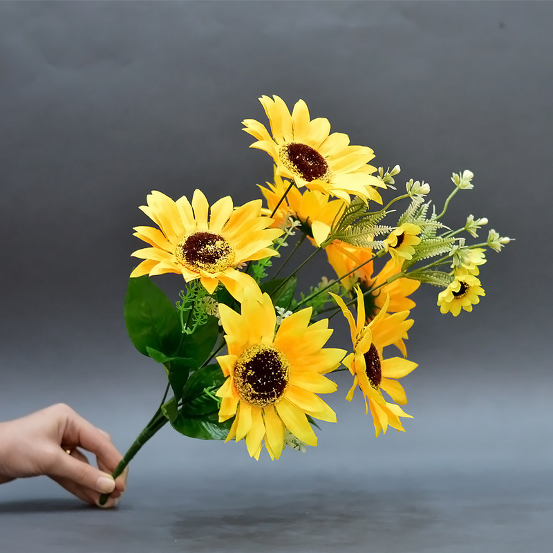 قیمت و خرید گل مصنوعی مدل بوته آفتابگردان 6 گل
