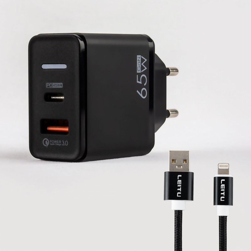 قیمت و خرید شارژر دیواری 65 وات لیتو مدل LH-21 به همراه کابل تبدیل لایتنینگ