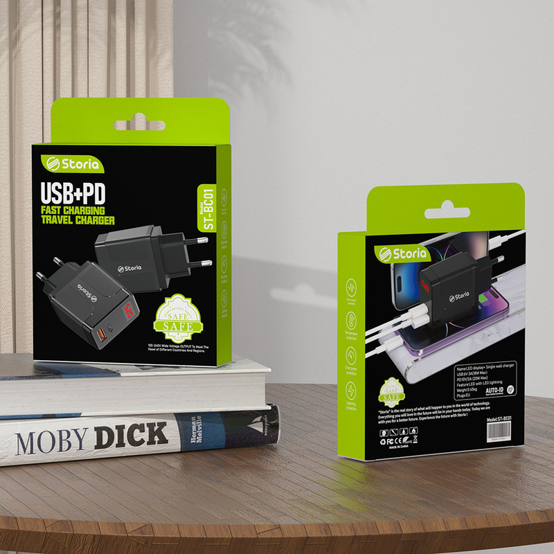 قیمت و خرید شارژر دیواری 38 وات استوریا مدل ST-BC01