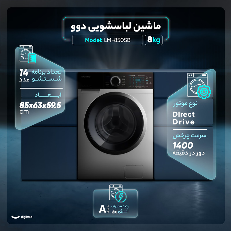 قیمت و خرید ماشین لباسشویی اتوماتیک دوو مدل LM-850SB ظرفیت ۸ کیلوگرم