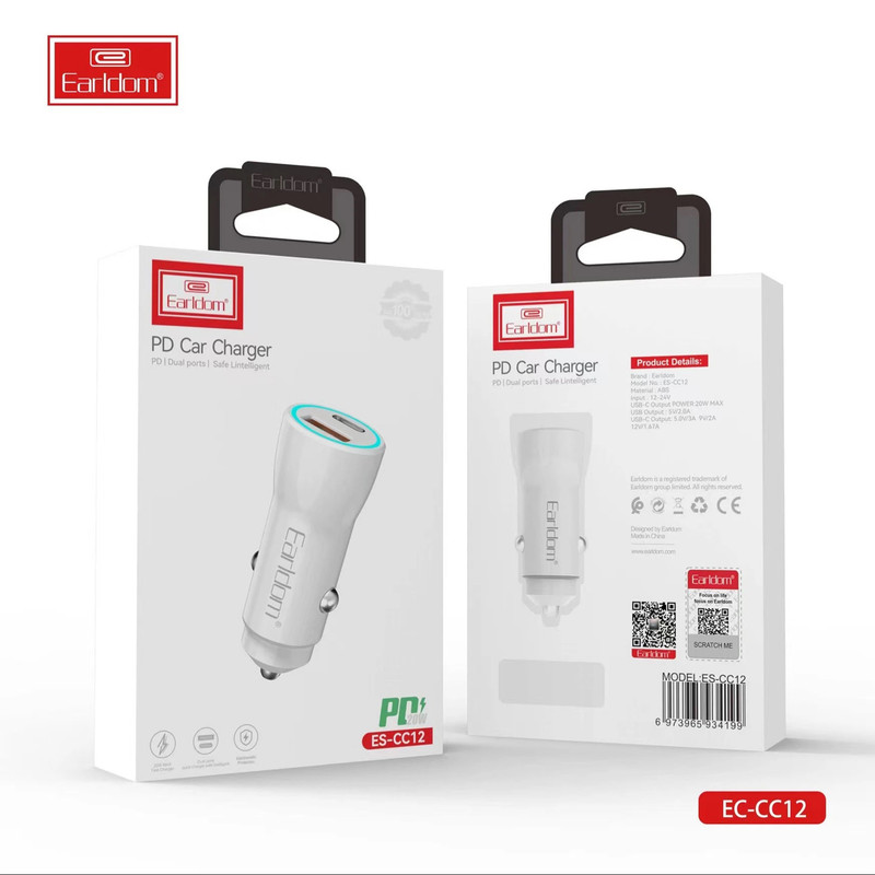 قیمت و خرید شارژر فندکی ارلدام مدل ES-CC12 PD 20W به همراه کابل microUSB