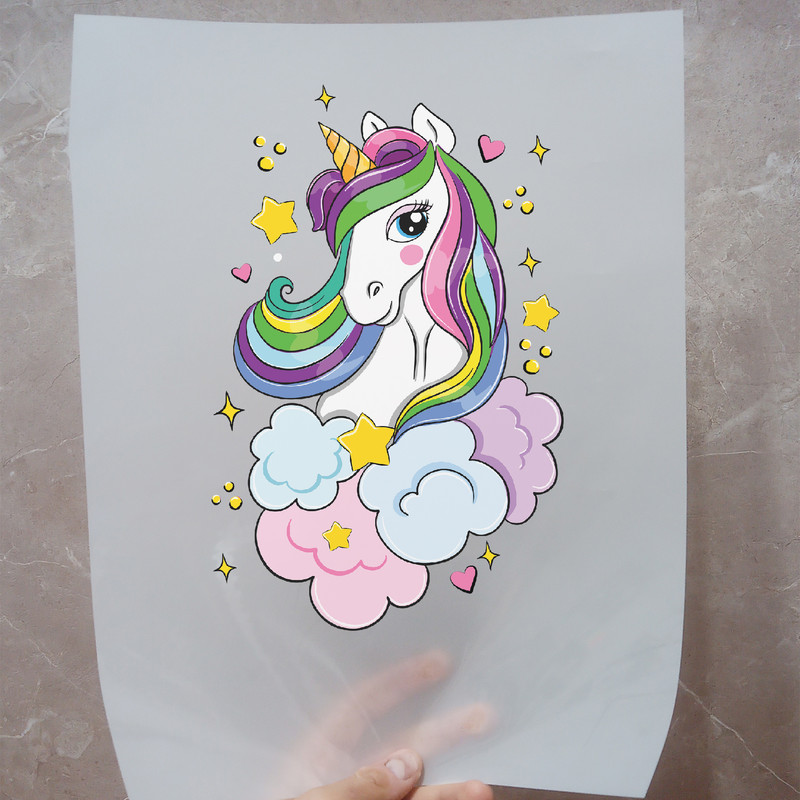 قیمت و خرید استیکر پارچه و لباس مدل dtf طرح یونیکورن کد H15.853 مجموعه 4 عددی