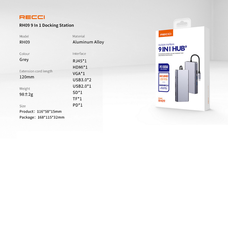 قیمت و خرید هاب 9 پورت USB-C رسی مدل RH09