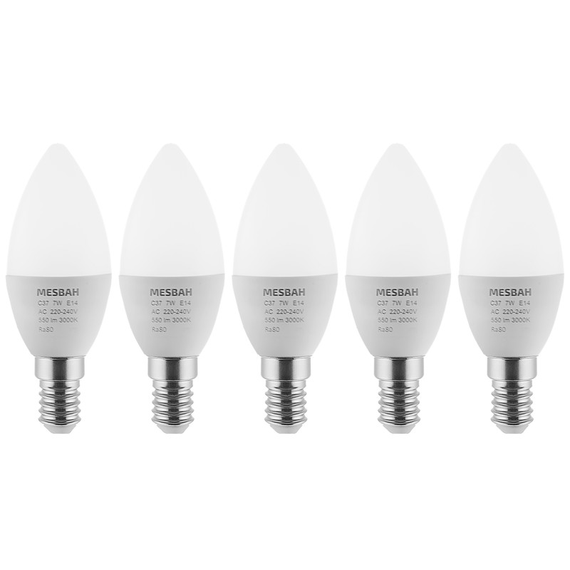 قیمت و خرید لامپ ال ای دی 7 وات مصباح مدل شمعی کد C37-7W پایه E14 بسته 5 عددی