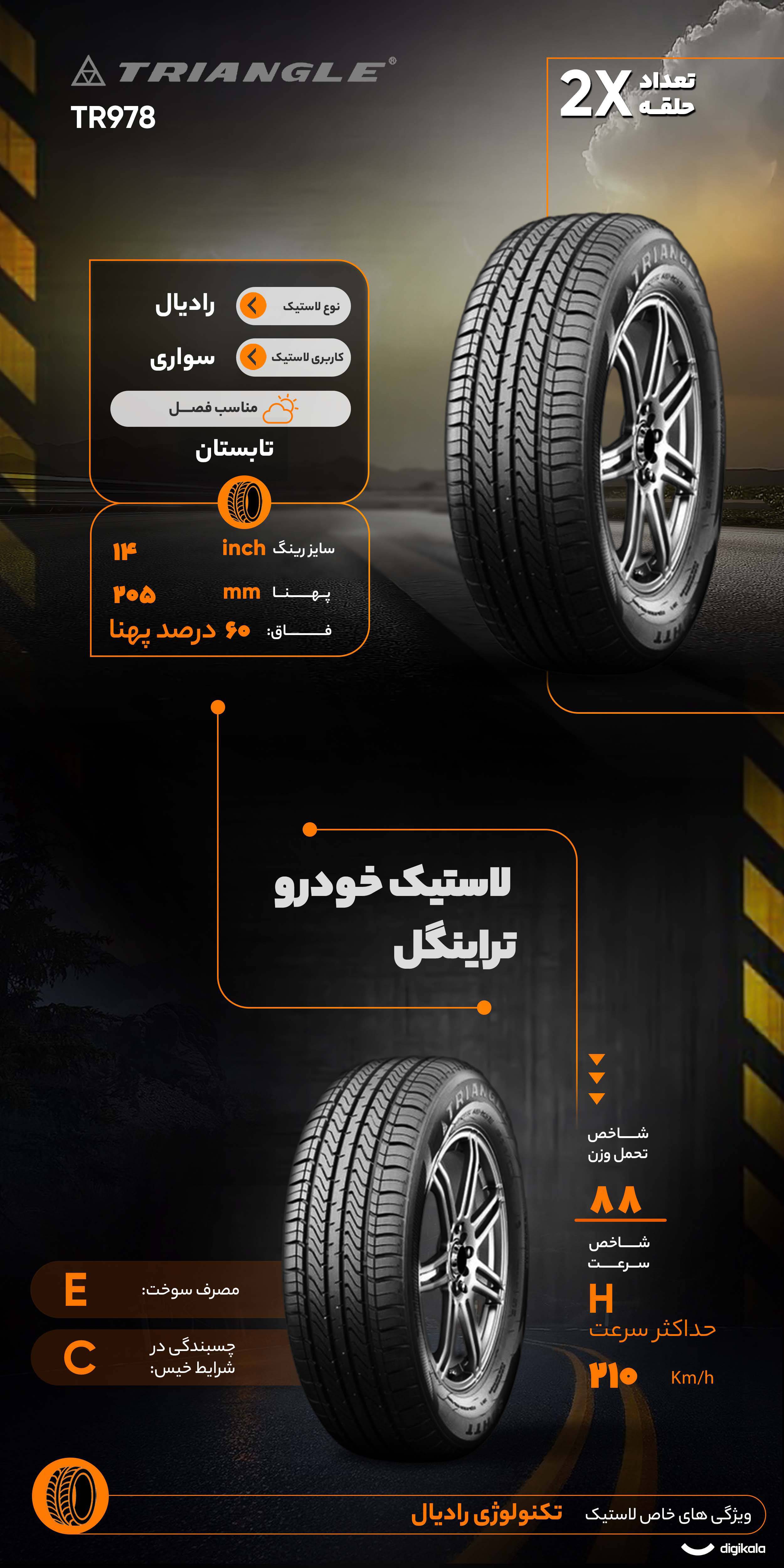 قیمت و خرید لاستیک خودرو تراینگل مدل TR978 سایز 14 / 60 / 205 میلی‌متر ...