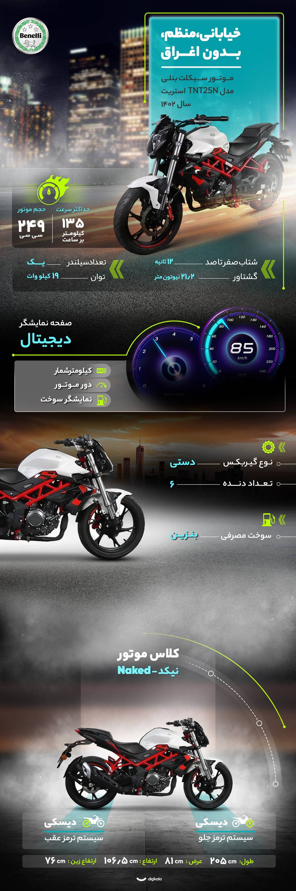قیمت و خرید موتور سیکلت بنلی مدل TNT 25N - استریت سال 1402