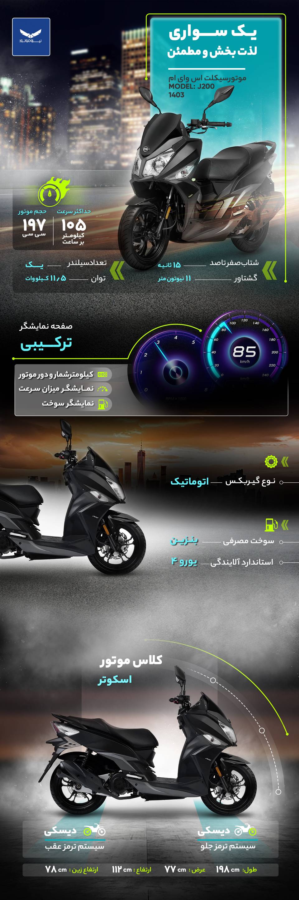 قیمت و خرید موتورسیکلت اس وای ام مدل J200 سال 1403