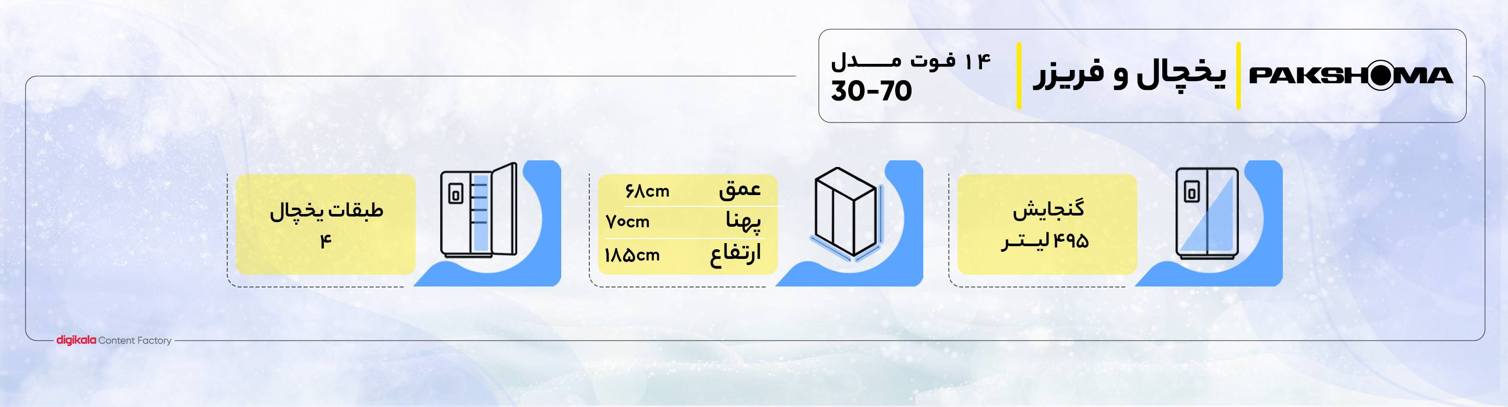 قیمت و خرید یخچال و فریزر 19 فوت پاکشوما مدل BMF RCP 495 W